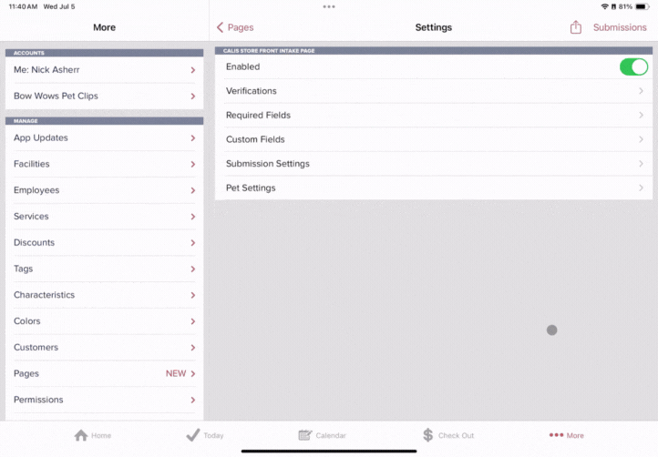 How do I setup an Intake Page?