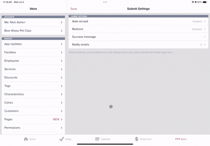How do I setup an Intake Page?
